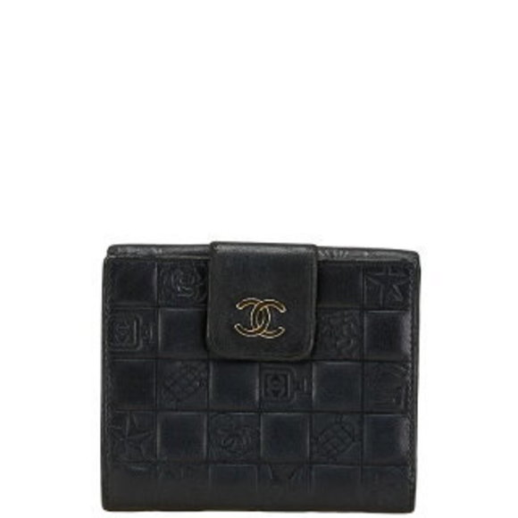 CHANEL | Bags | Chanel Icon Coco Mark Bifold Wallet Black Lambskin S ...